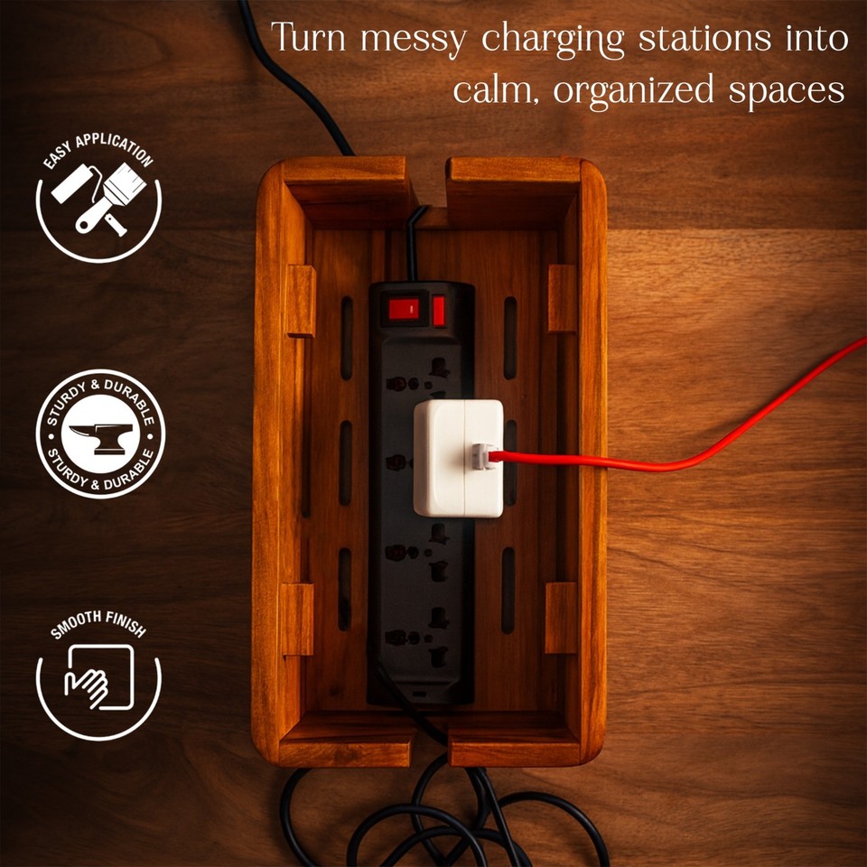 Wooden Cable Management Box with Phone Charging Slot ,Cord Power Strip ...