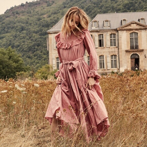 Dôen Hillside Dress in Bon Bon Size Medium Ruffled Lace Voile Pink Maxi ...