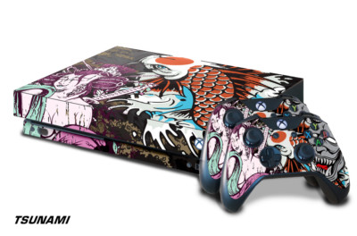 Xbox One X Console Skin with 2 Controller Decals TSUNAMI coi fish asian ...