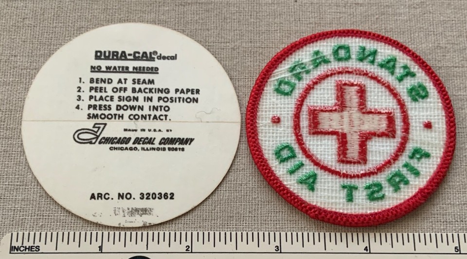 VTG STANDARD FIRST AID Red Cross Boy Scouts DECAL STICKER & PATCH BSA ...