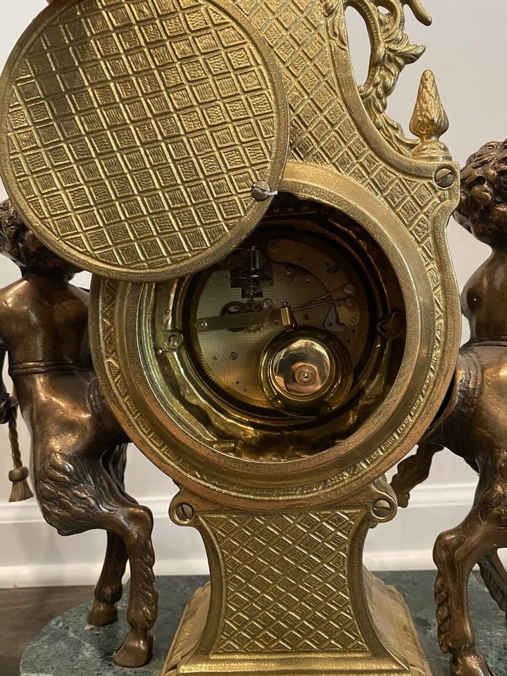 3-Piece Italian Brevettato Brass & Marble Clock & Candelabra Garniture ...