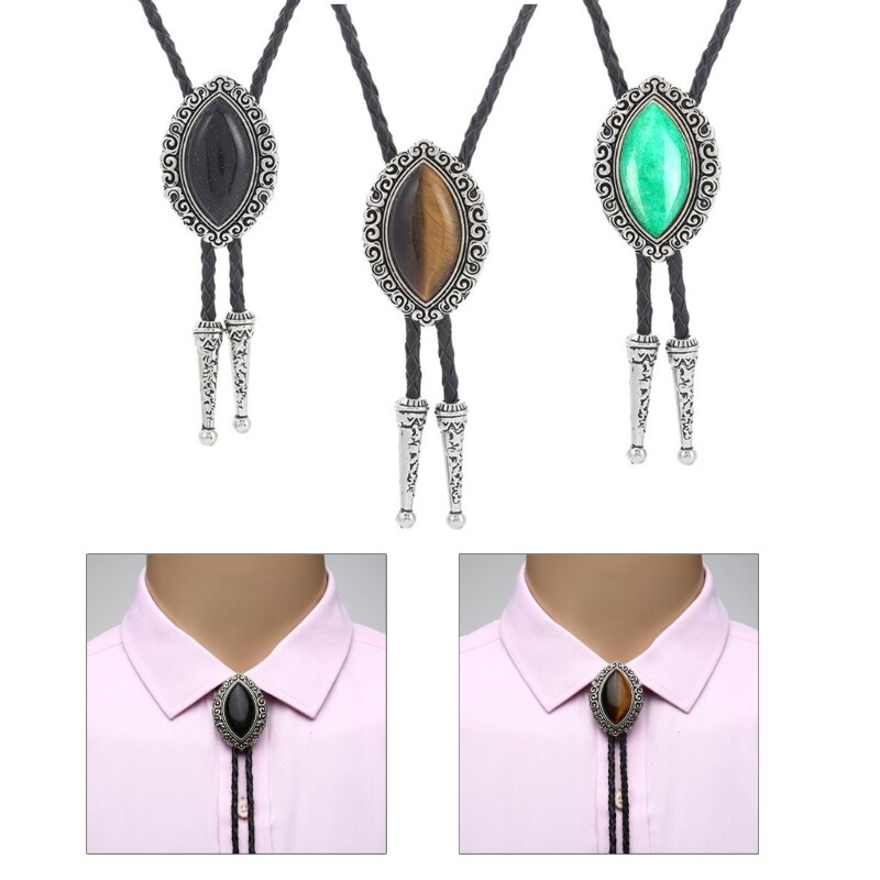 Mens Cowboy Pendant Vintage Natural Stone Necklace Bolo Tie Jewelry ...
