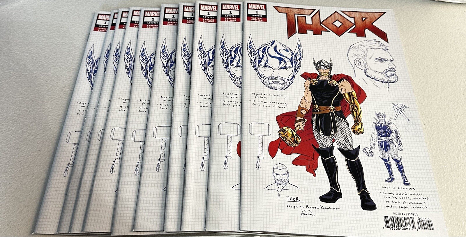 THOR #1 RUSSELL DAUTERMAN 1:10 DESIGN VARIANT EDITION MARVEL COMICS Lot ...