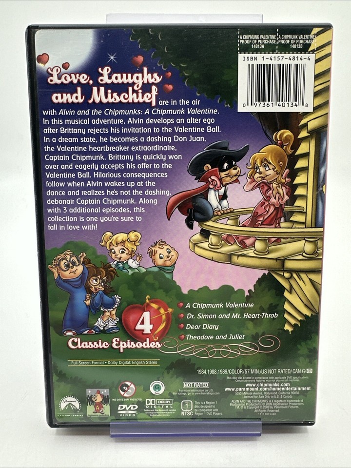 Alvin and the Chipmunks - A Chipmunk Valentine (DVD, 2009) 97361401348 ...