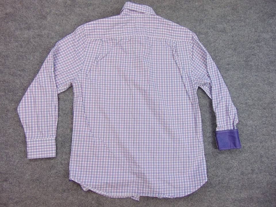 Mitchellson London Shirt Mens 17x34/35 Purple Blue Check Flip Cuff ...