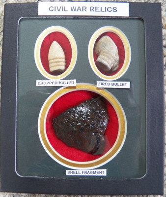 Excavated Civil War Artillery Shell Fragment & Bullets In Matted ...