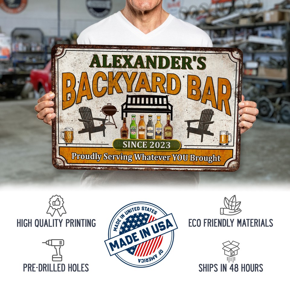 Custom Backyard Bar Sign Outdoor Bar Patio Decor Metal Beer Sign ...