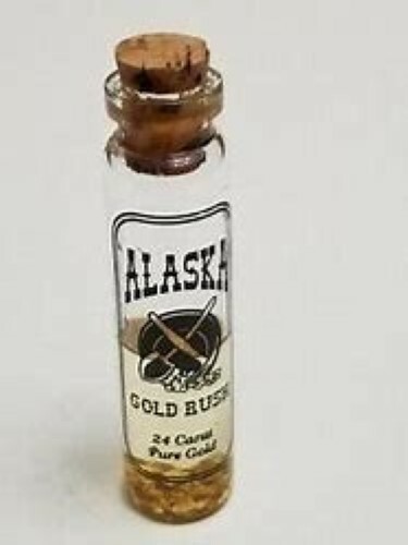ALASKA GOLD RUSH Souvenir Glass Bottle 24K Pure Gold Flakes in Liquid ...