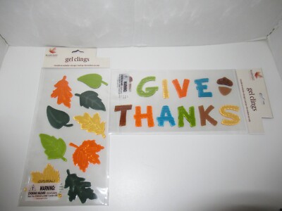 Fall Autumn Leaves Give Thanks Thanksgiving Window Gel Clings 2 Packs ...