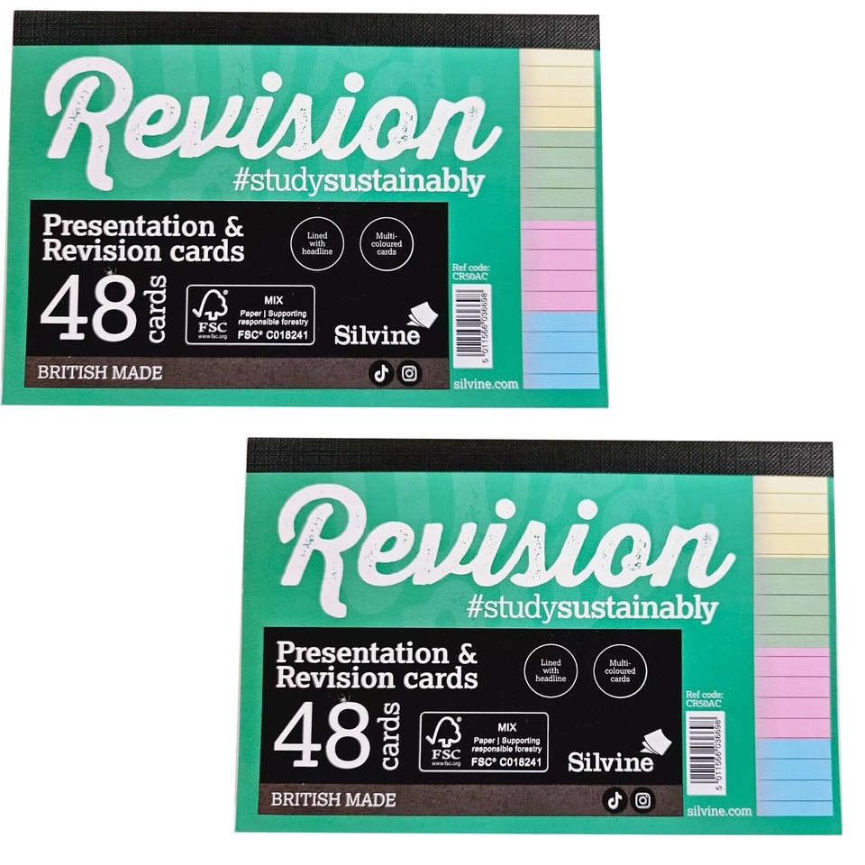96 Revision Presentation Cue CARDS DOUBLE SIDED LINED Multi coloured ...