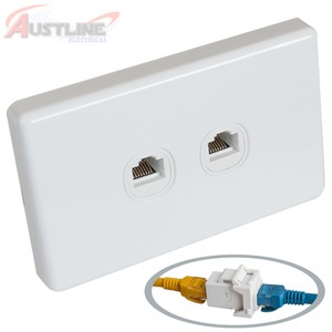 2 Port Gang Cat6 Wall Plate Clipsal Style 2 RJ45 Cat 6 Coupler F/F ...