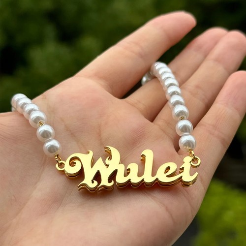 Personalized Name Pearl Chain Necklace Custom Jewelry Anniversary Gift ...