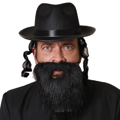 FEDORA WITH CURLY SIDEBURNS AND BEARD JEWISH RABBI FANCY DRESS COSTUME ...