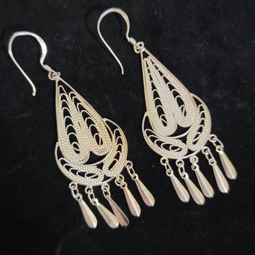 Vintage Sterling Silver Earrings Filigree Dangle Rain Drop Earrings | eBay
