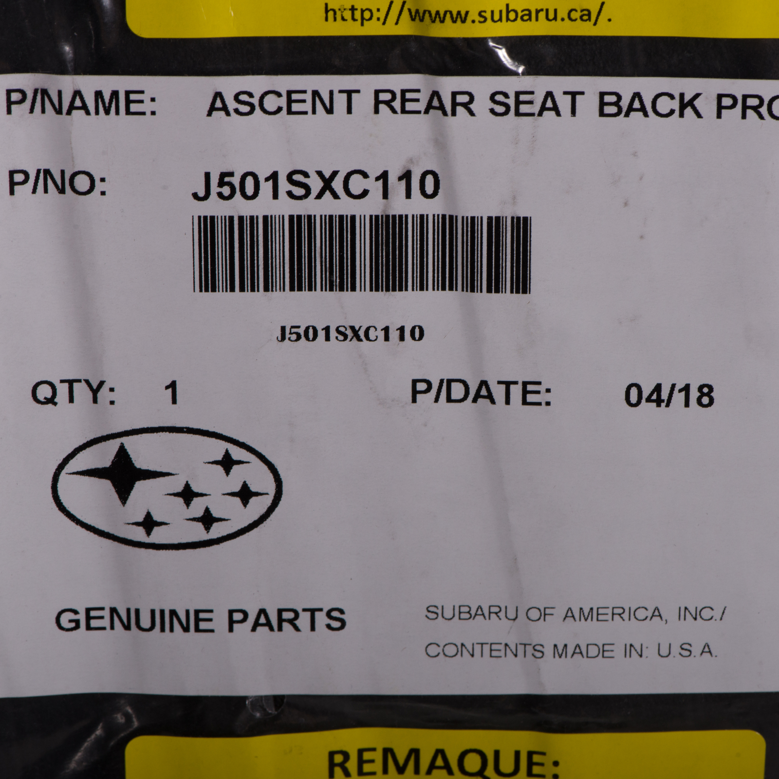 Subaru Ascent Rear 3rd Row Seatback Protector J501SXC110 Genuine for ...