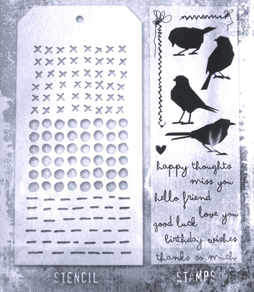 Silhouette Birds Tim Holtz Clear Stamp & Stitches Dotted Stencil Set ...