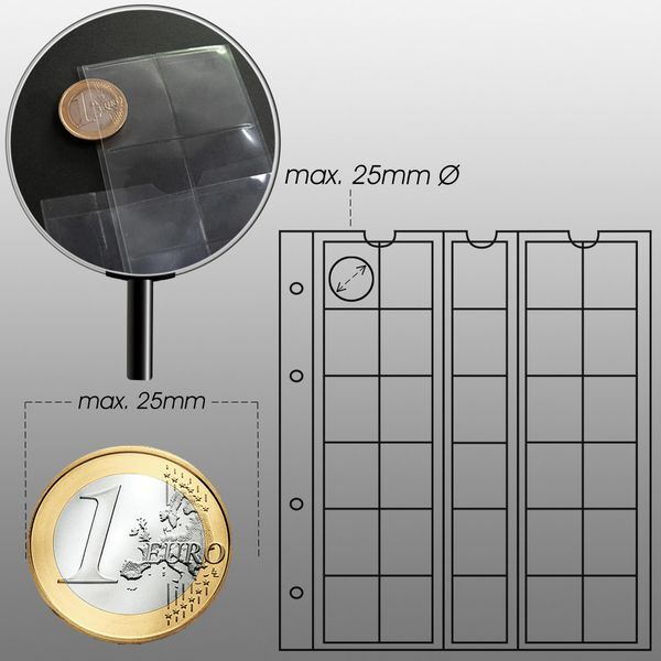 5 numismatic Prophila coin sheets, 30 pockets up to 25 mm Ø, e.g. 1 ...