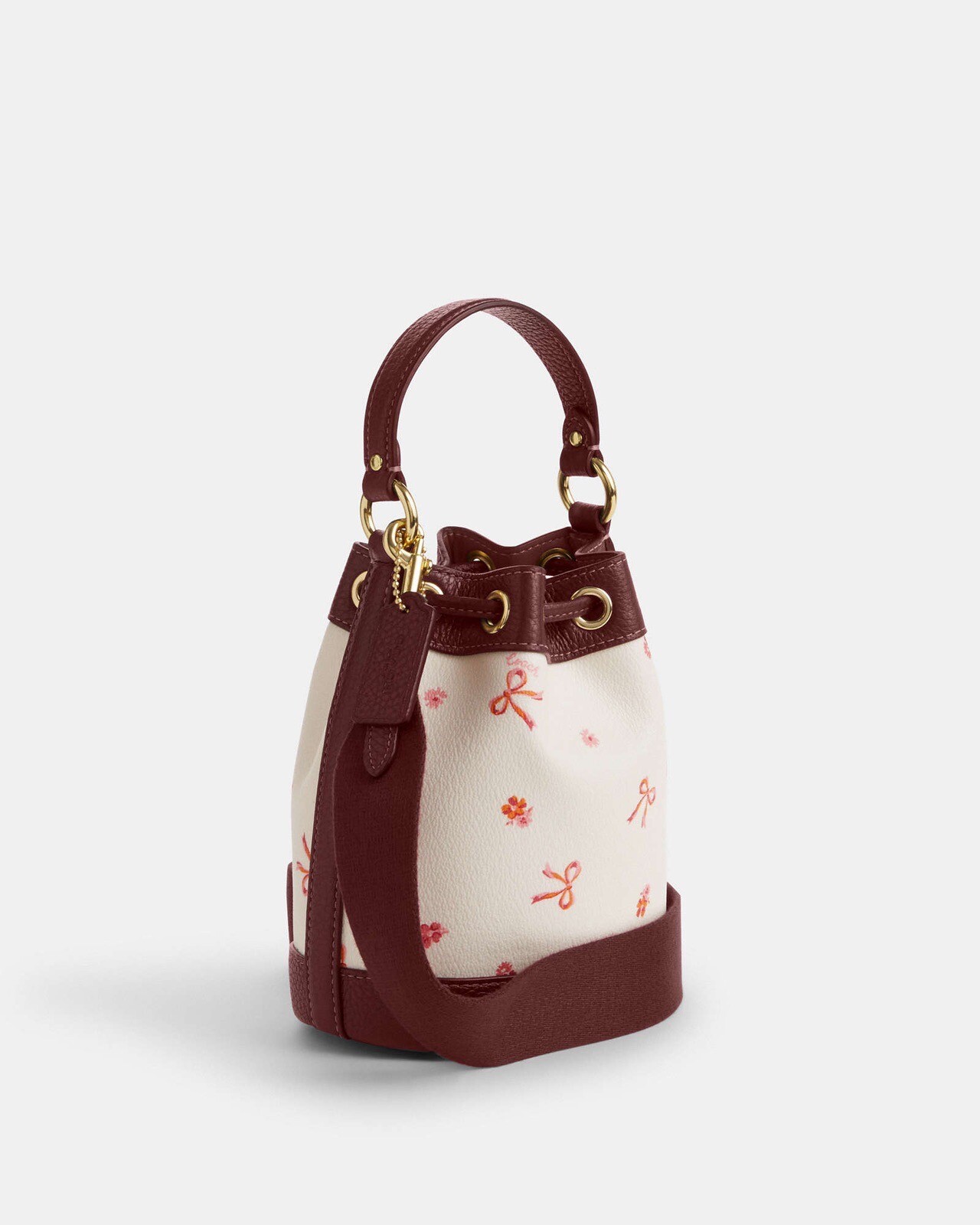 Coach Dempsey Drawstring Bucket Bag 15 With Bow Print In Chalk Wine NWT ...