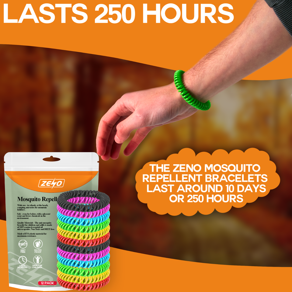 MOSQUITO REPELLENT PLASTIC BRACELETS 12 x NATURAL WATERPROOF DEET-FREE ...