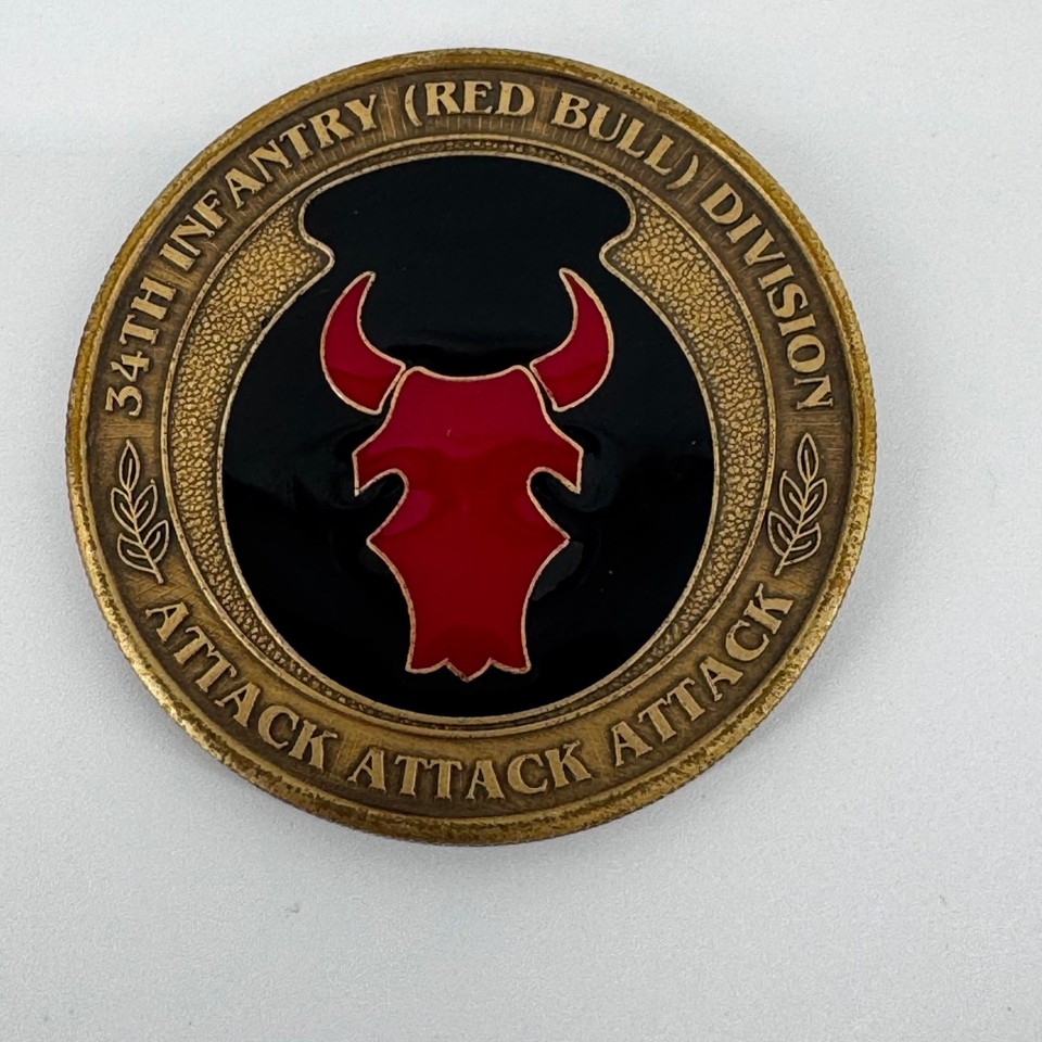 US Army 34th Infantry Division Red Bull Challenge Coin Command Sergeant ...