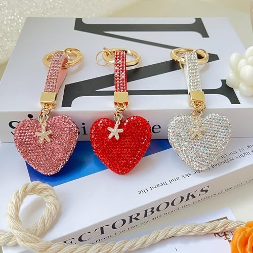 Keychains Rhinestone Heart Shape Glitter Crystal Key Rings Leather Bag ...