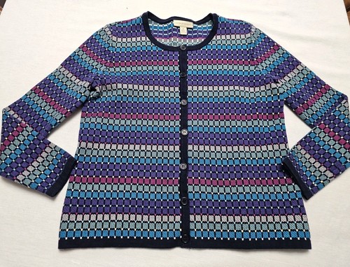 APPLESEEDS Vintage Multicolor Cardigan Sweater 90s Pink Purple Teal Medium | eBay
