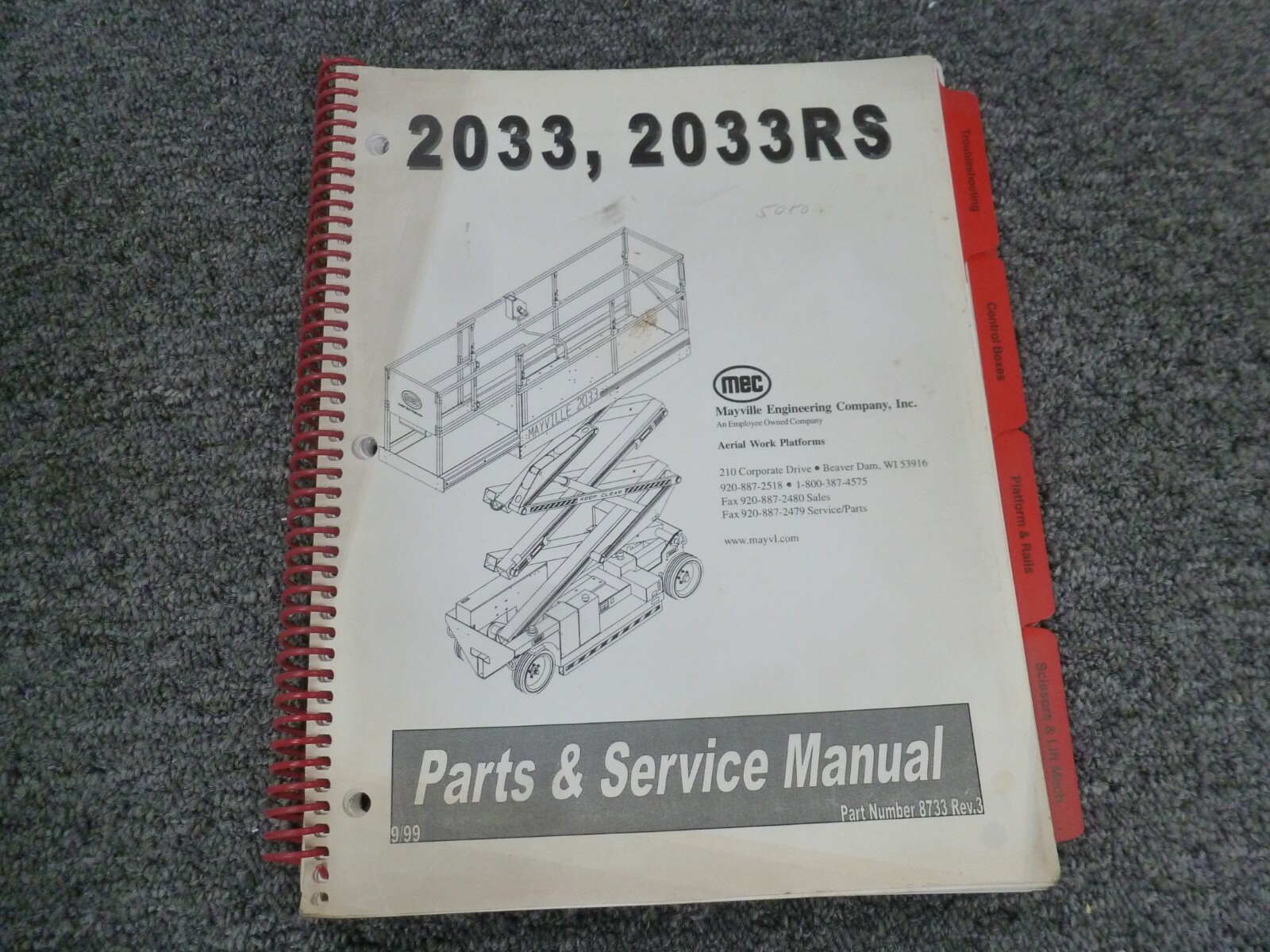 MEC 2033 2033RS Scissor Lift Platform Parts Catalog Service Repair ...