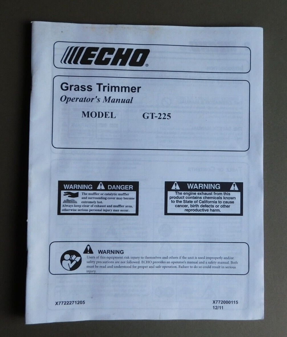 Echo Grass Trimmer Model GT-225 - Operator's Manual - 12/11 | eBay