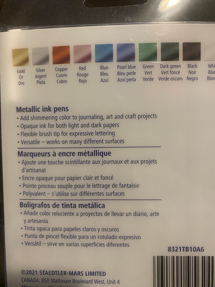 10 Pack Staedtler Brush Tip Markers Metallic. Works On Dark Paper 1-6 ...