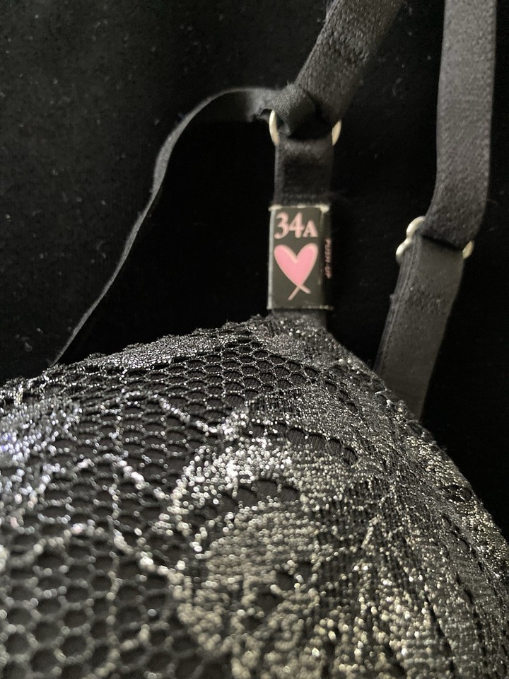 Victoria's Secret Bombshell Plunge Bra 34A Black Silver Lace Shimmer ...