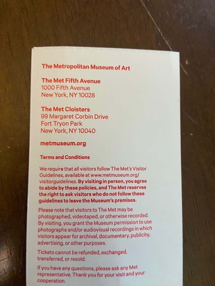 Metropolitan Museum (The Met) admission ticket for 5 | eBay