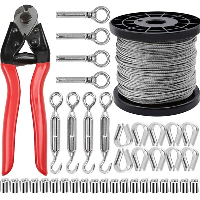 100ft 1/8"Stainless Steel Cable 7x7 Strands Guy Wire Rope Kit Cable ...