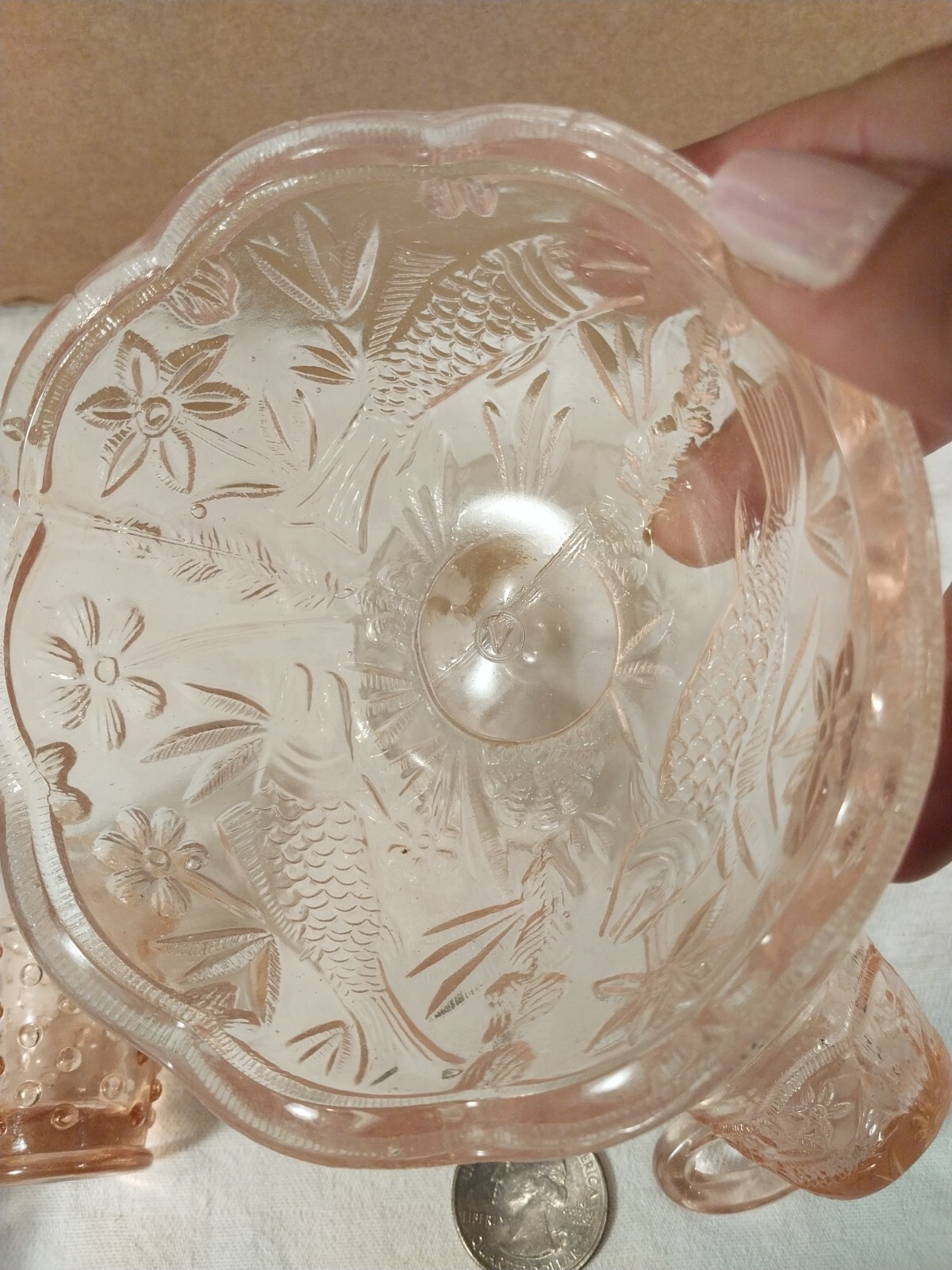 Summit Glass Inverted Fish Pattern Pink Child's Punch Bowl Set ...
