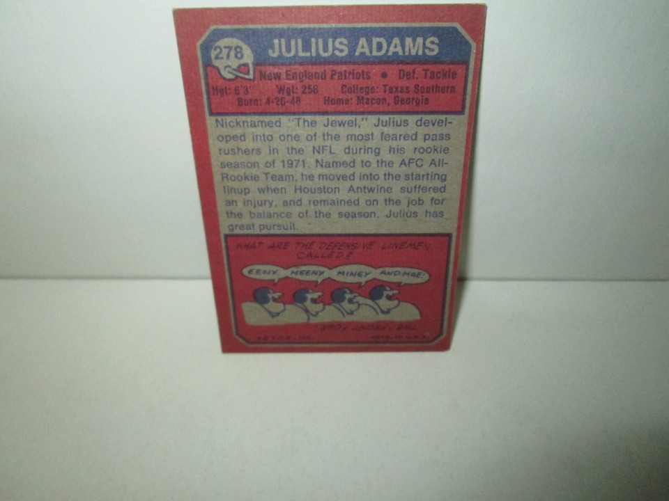 JULIUS ADAMS 1973 Topps Football Card #278 NEW ENGLAND PATRIOTS DT Exc ...