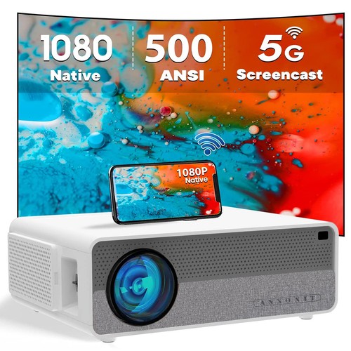 Native 1080P Projector, 500 ANSI Lumens FHD Video Projector, 5G WiFi ...