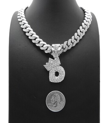 Silver PT Bubble Alphabet D Pendant 16" ~ 24" Iced Cuban Box Lock Chain ...