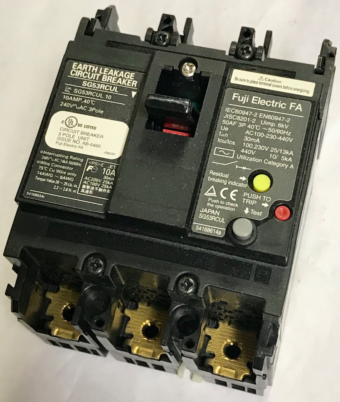 FUJI ELB Earth Leakage Circuit Breaker SG53RCUL EB3BRCUL-010B 3 Pole 10 ...