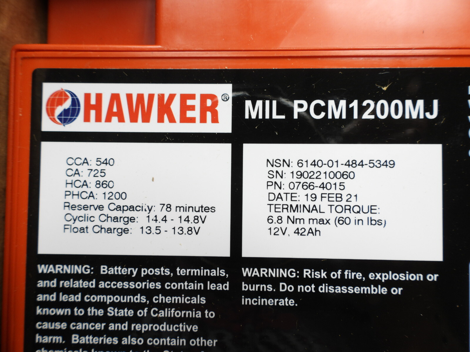 Enersys Hawker MIL PCM1200MJ 12V 42Ah rechargeable SLA Battery | eBay