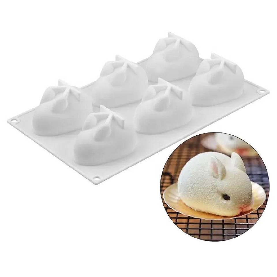 6 Rabbits Easter Bunny Silicone Mould Chocolate Fondant Jelly Ice Cube ...