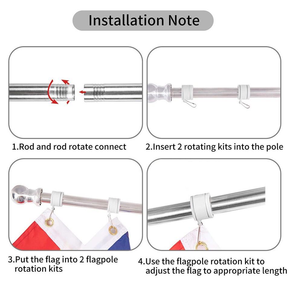 6ft Adjustable Flag Pole Stainless Heavy Duty Rotating Flag Anti Tangle ...