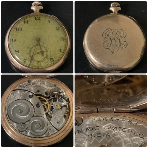 Antique 1919 Elgin Pocket Watch Wadsworth 14K GF Open Face Case - 17 ...