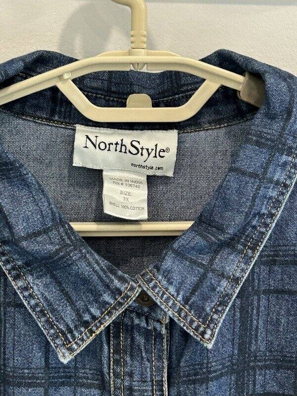 North Style Northstyle Denim Long Sleeve Button Up Shirt Check Print ...