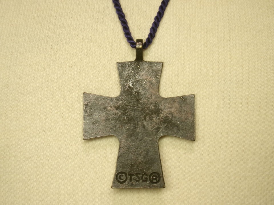 Vintage 1970's Terra Sancta Guild Enamel Cross Pendant On Blue Cord NOS ...