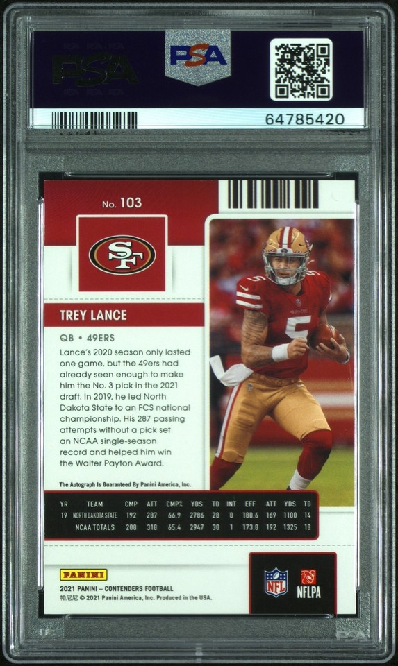 2021 Panini Contenders #103 Trey Lance Rookie Ticket RC Card Auto PSA 8 ...