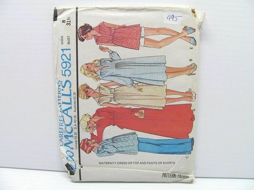 McCall's 5921 Sz 8 Bust 31 1/2 Maternity Dress Top Sewing Pattern UNCUT ...