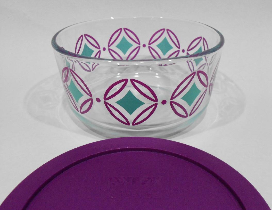 ️ NEW Pyrex DIAMONDS 4 Cup STORAGE BOWL & COVER Turquoise Purple ...