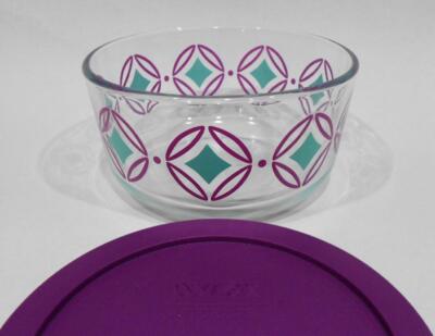 ️ NEW Pyrex DIAMONDS 4 Cup STORAGE BOWL & COVER Turquoise Purple ...
