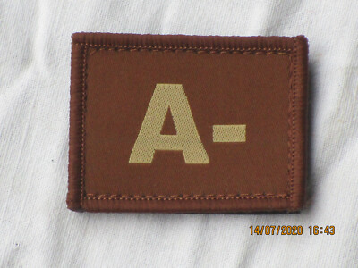 A- (Negative) Blood Group Patch, Unit ID Patch, Hook and Loop Fastener ...