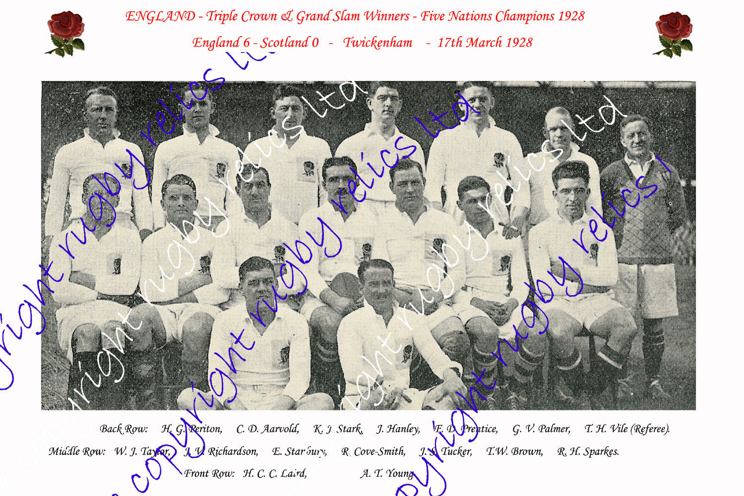 ENGLAND 1928 TRIPLE CROWN & GRAND SLAM WINNERS RUGBY TEAM PHOTOGRAPH ...