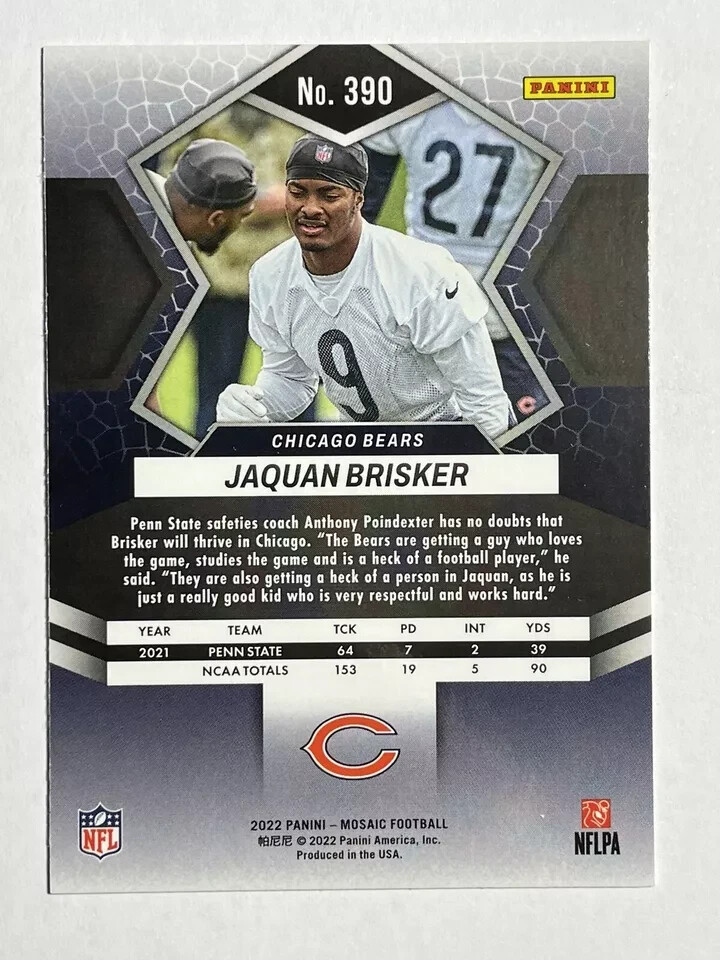 ROOKIE CARD JAQUAN BRISKER Chicago Bears 2022 Panini Mosaic Football ...